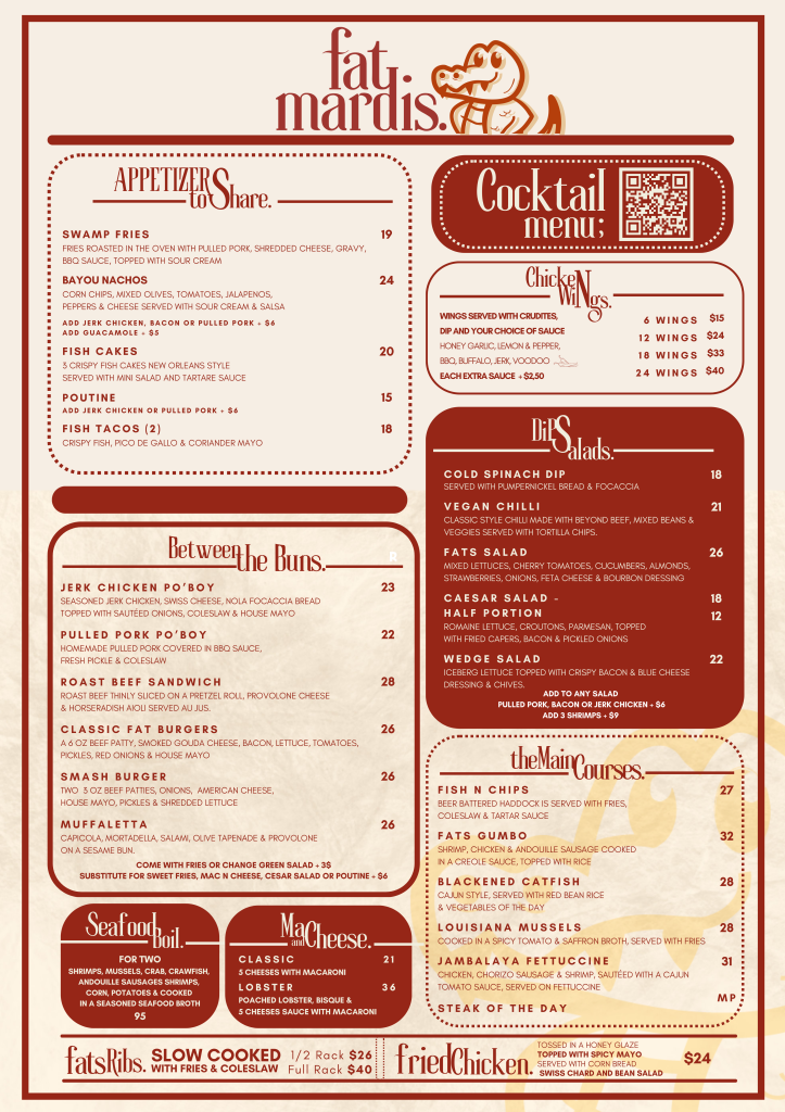 English Menu | Fat Mardi's